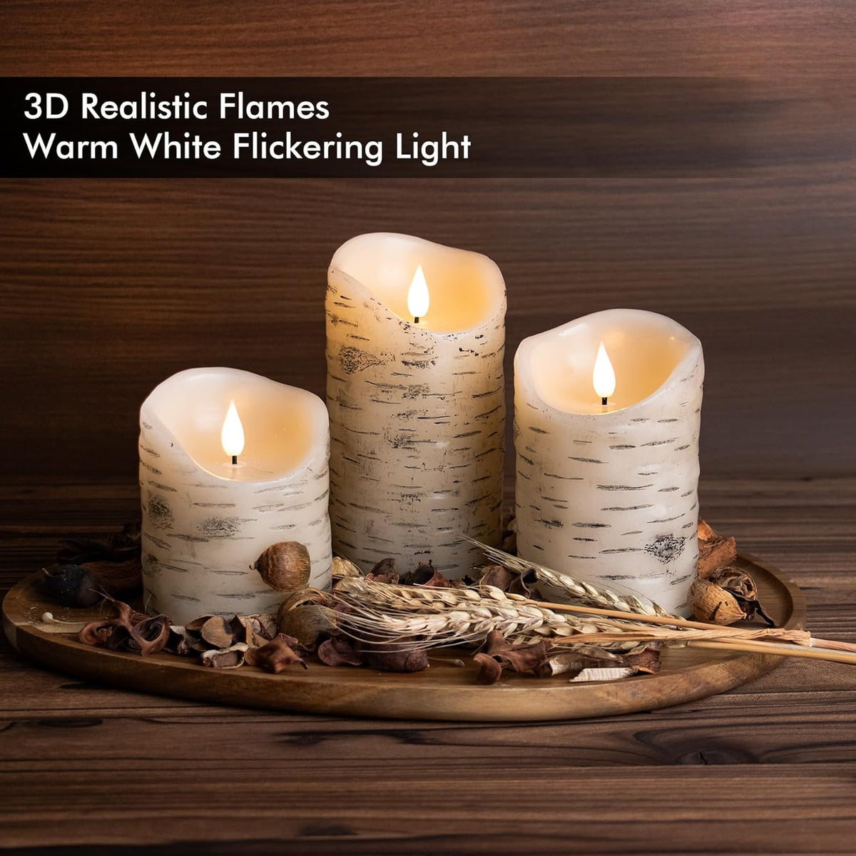 Small Birch Bark Flameless Candles | Rustic & Safe LED Glow – Elevated Living Interiors