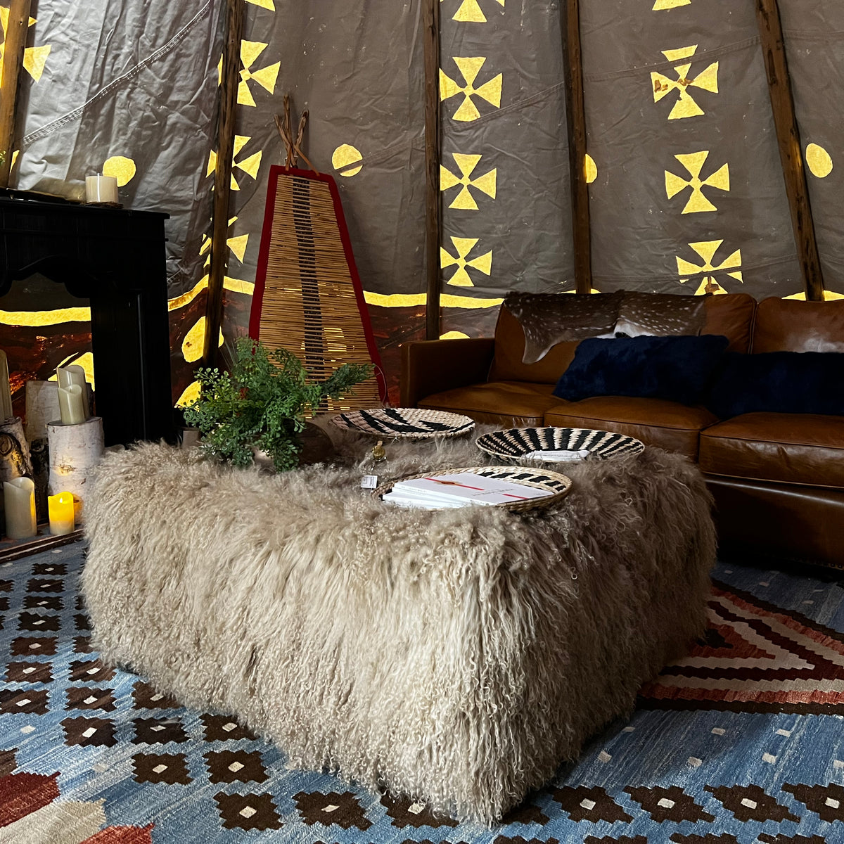 Tibetan Lamb Square Ottoman in Taupe – Elevated Living Interiors